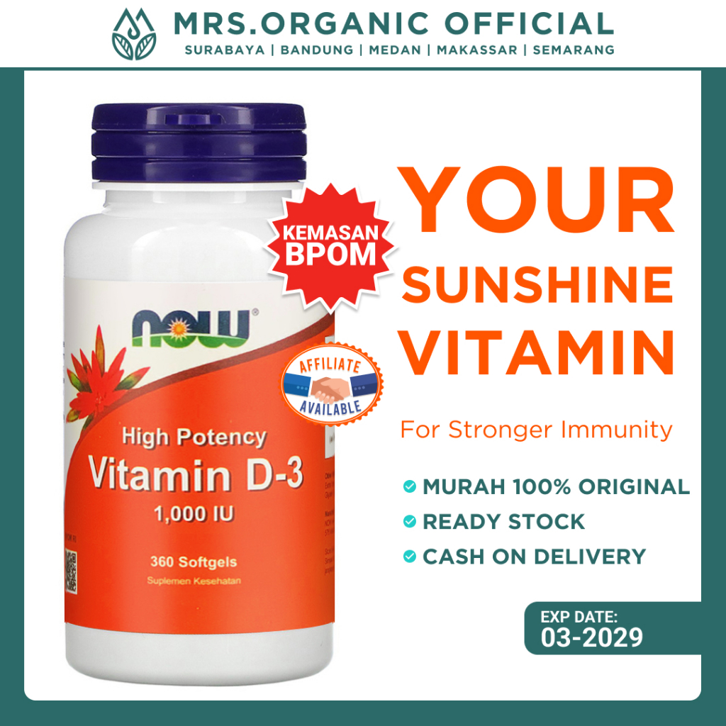 Jual Vitamin Imun Kesehatan Gigi dan Otot Suplemen D-3 D3 1000 IU Now ...