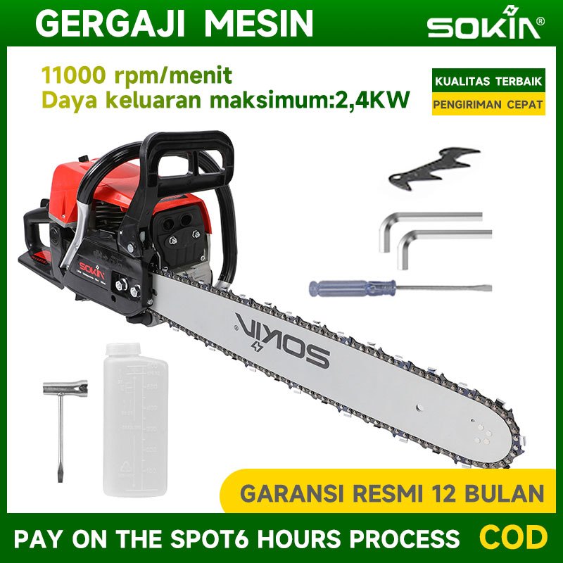 Jual SOKIN Mesin Potong Kayu 20inch bar Chain saw 54.6CC 2Tak Gergaji ...