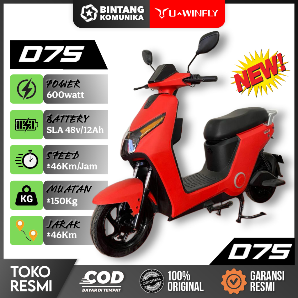 Jual Sepeda Listrik UWINFLY D75 600watt ORIGINAL Terbaru 2025 Bintang ...