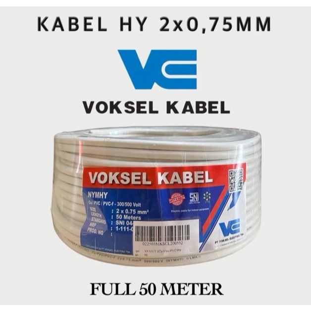 Jual VOKSEL NYMHY Kabel Listrik Serabut Ukuran 2 x 0.75mm SNI Roll 50 Meter | Shopee Indonesia