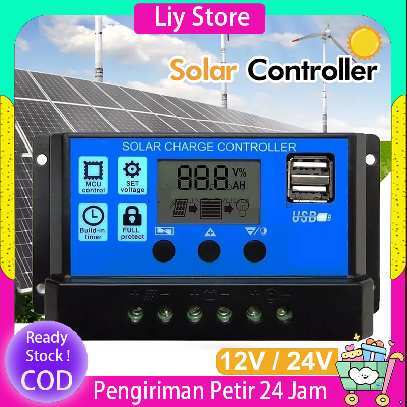 Jual Solar Charge Controller LCD LED Display Solar PWM 12V/24V 10A 20A 30A 50A 60A USB Panel ...