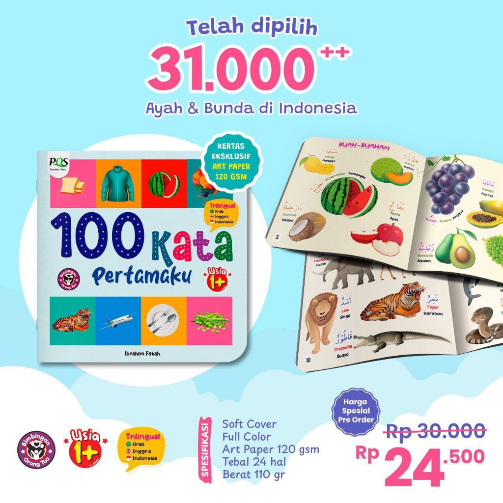 Jual Buku Anak 0 1 2 3 Tahun , 100 Kata Pertamaku Trilingual 3 Bahasa ...