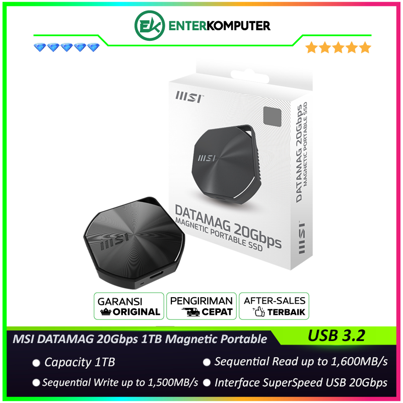 Jual SSD MSI DATAMAG 20Gbps 1TB Magnetic Portable SSD USB 3.2 Gen2x2 / SSD 1TB | Shopee Indonesia