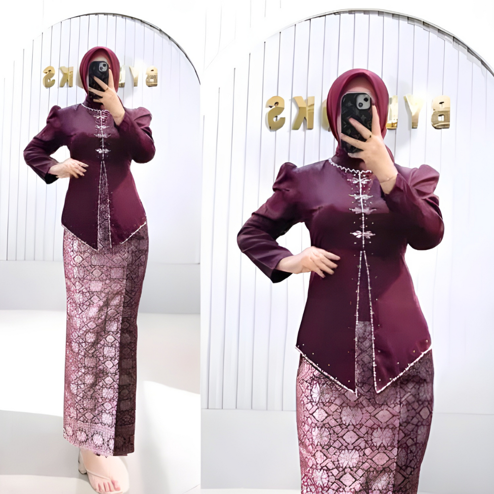Jual Alana Spesial Mahogany Burgundy Denim Navy Alana One Set Baju ...