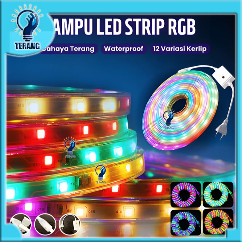 Jual LAMPU LED STRIP SELANG WARNA WARNI 3528 2835 220V + ADAPTOR ...