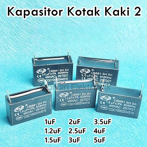 Jual Kapasitor Fan AC 1 1,2 1,5 2 2,5 3 3,5 4 5 Mikro CBB61 Kaki 2 ...