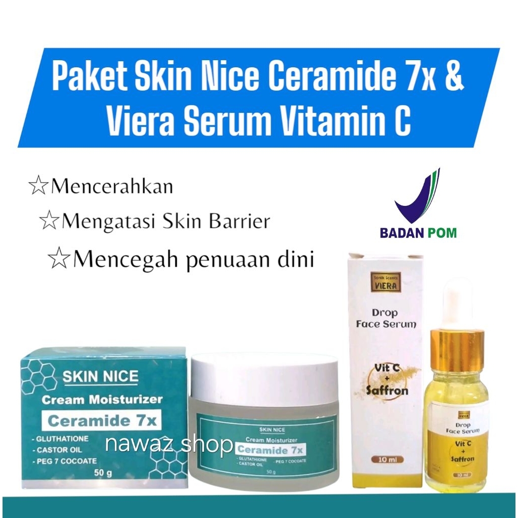 Jual Paket Skin Nice Ceramide 7x Moisturizer 50gr dan Viera Serum Vit.C ...