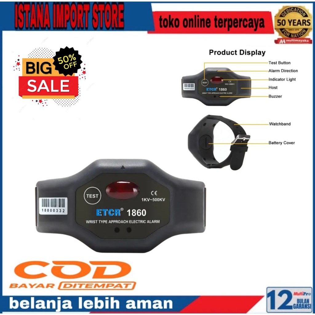 Jual Electricity Alarm ETCR 1860B Wrist Type High Voltage Approach ...