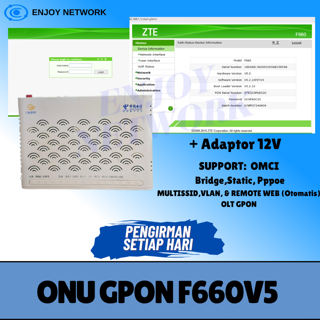 Jual ZTE GPON F660 V5 OMCI DENGAN ADAPTOR | Shopee Indonesia