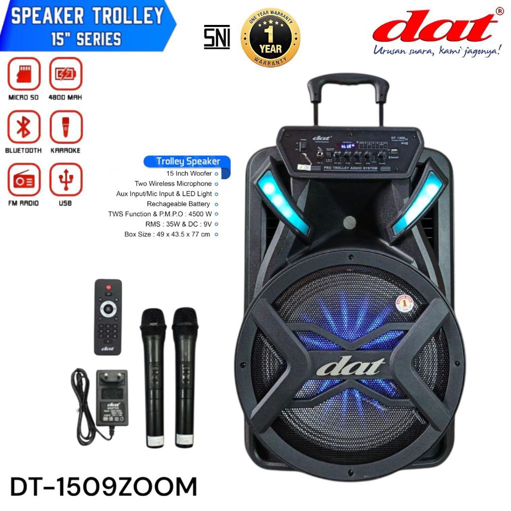 Jual Speaker DAT DT-1509ZOOM speaker bluetooth portabel 15inch speaker ...