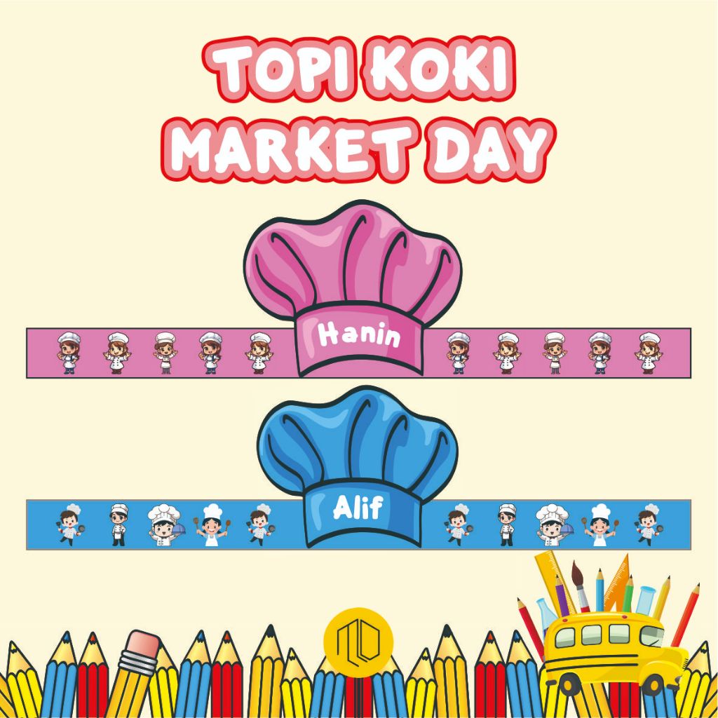 Jual ( 1 Hari Jadi ) Topi Koki Market Day Bisa Custom Nama - Topi ...