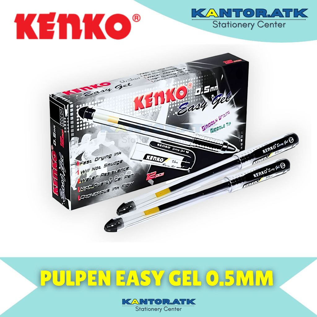 Jual (12Pc) Pulpen Kenko EASY GEL 0.5mm Hitam | Shopee Indonesia