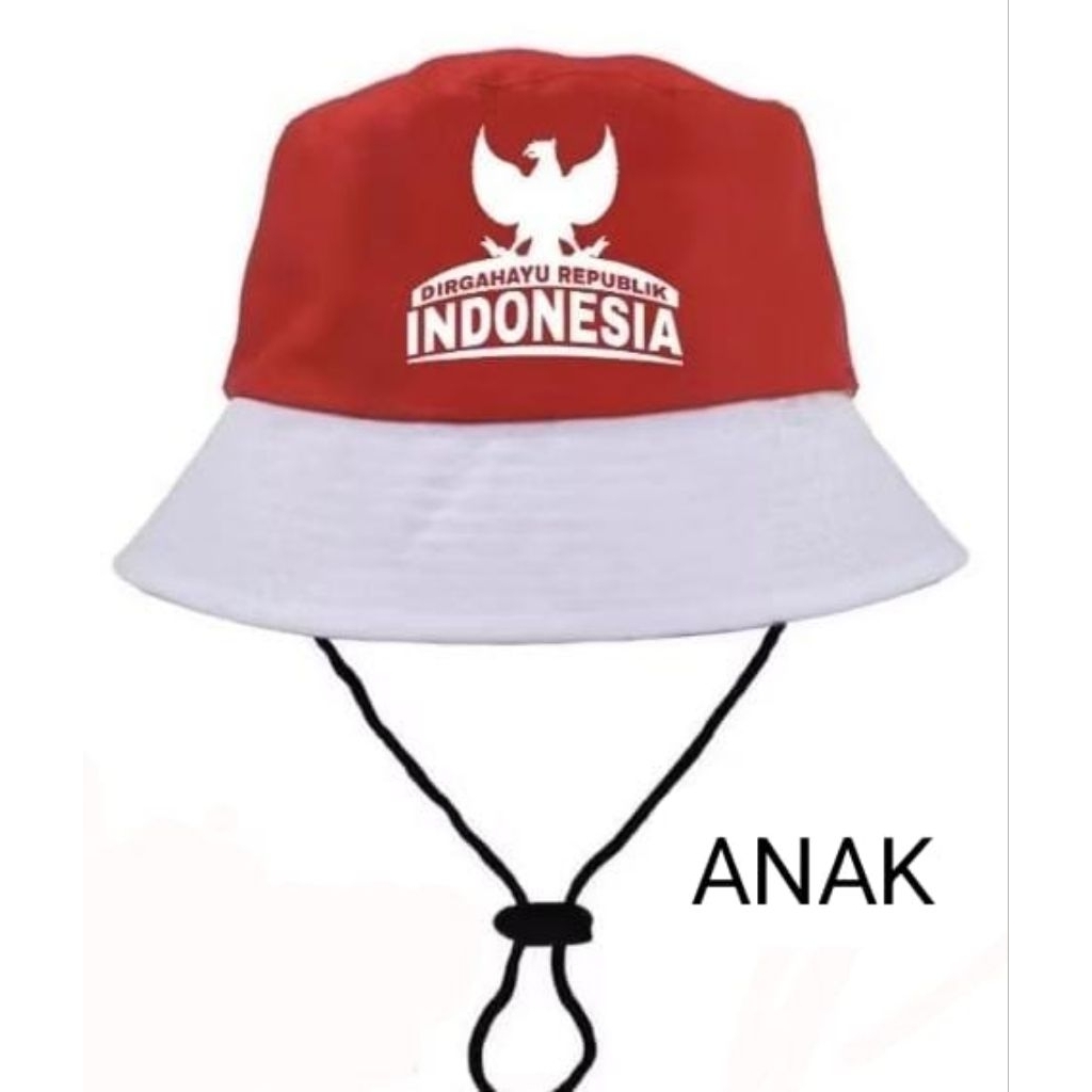 Jual TOPI HUT RI ANAK MERAH PUTIH MODEL BUCKET TALI/ TOPI PAWAI ...