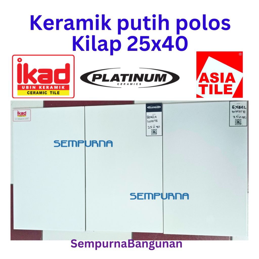 Jual Keramik kramik ubin dinding tembok putih polos kilap IKAD glossy ...