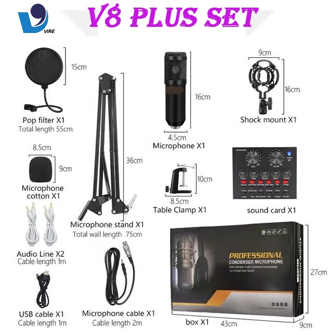 Jual VIRE Sound Card Bluetooth V8 PLUS SET/V9 Live Mixer Audio USB ...