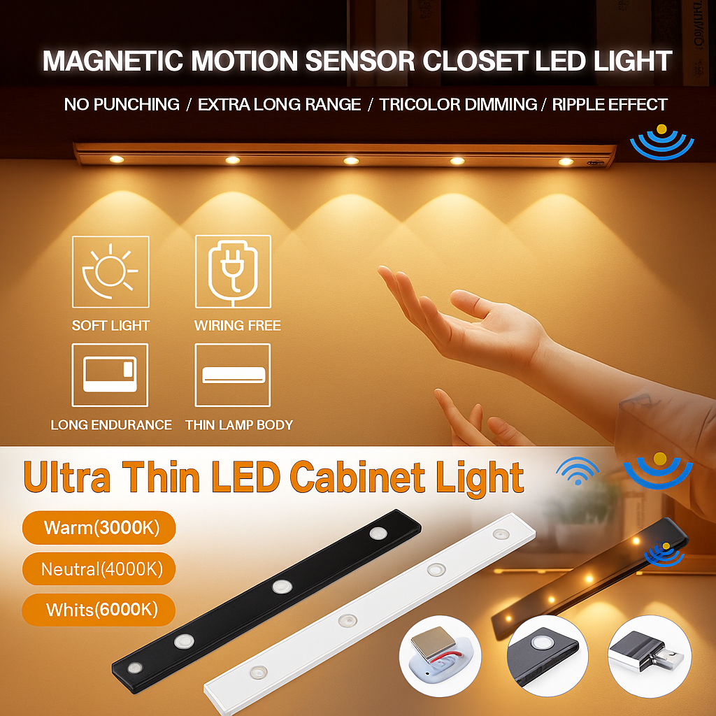 Jual Lampu LED Kabinet Sensor Gerak | 3 Warna Cahaya | USB Type-C ...