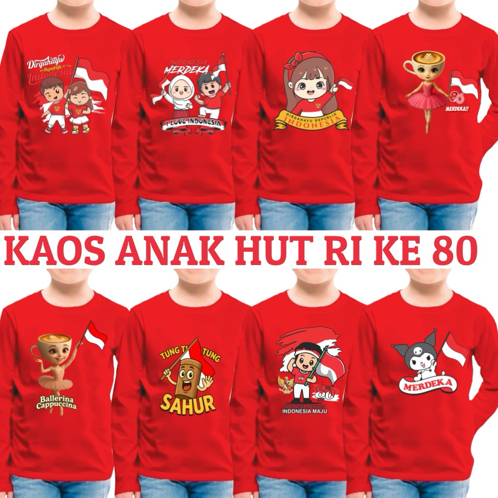 Jual KAOS HUT RI / KAOS DIRGAHAYU 80 ANAK LENGAN PANJANG / KAOS 17 AGUSTUS KEMERDEKAAN | Shopee ...