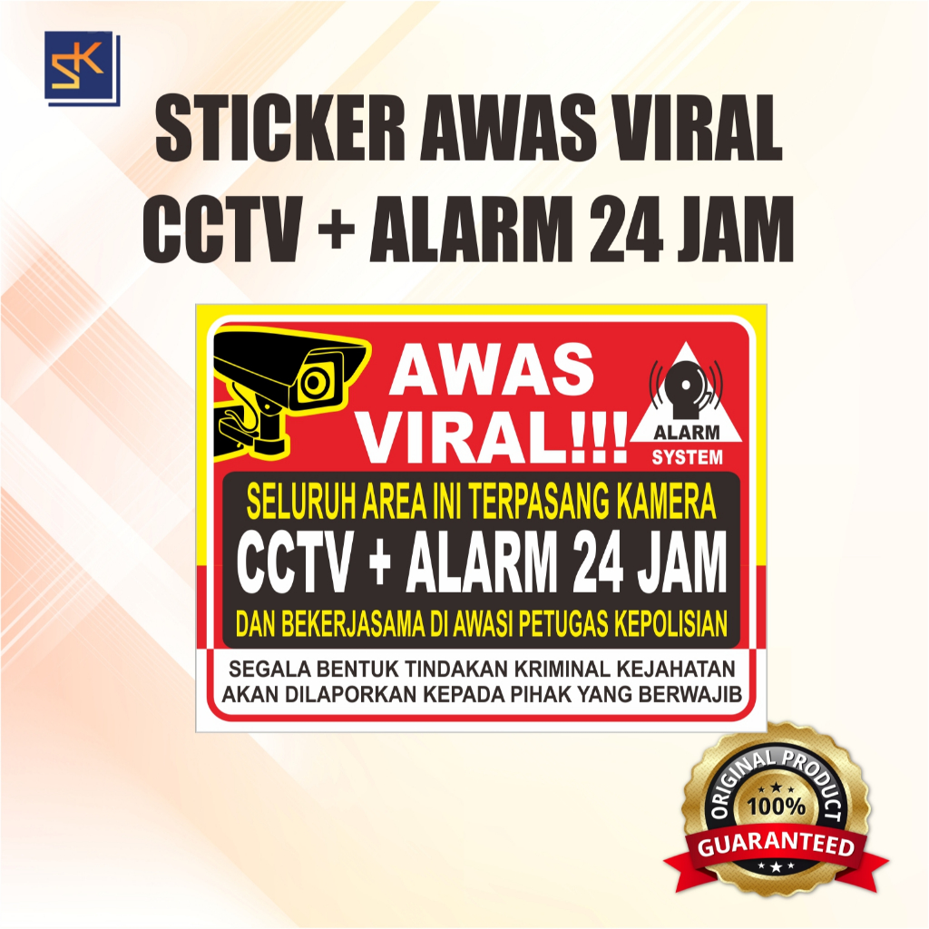 Jual Stiker Awas Viral CCTV + Alarm 24 Dekorasi Kantor, Warung, Rumah ...