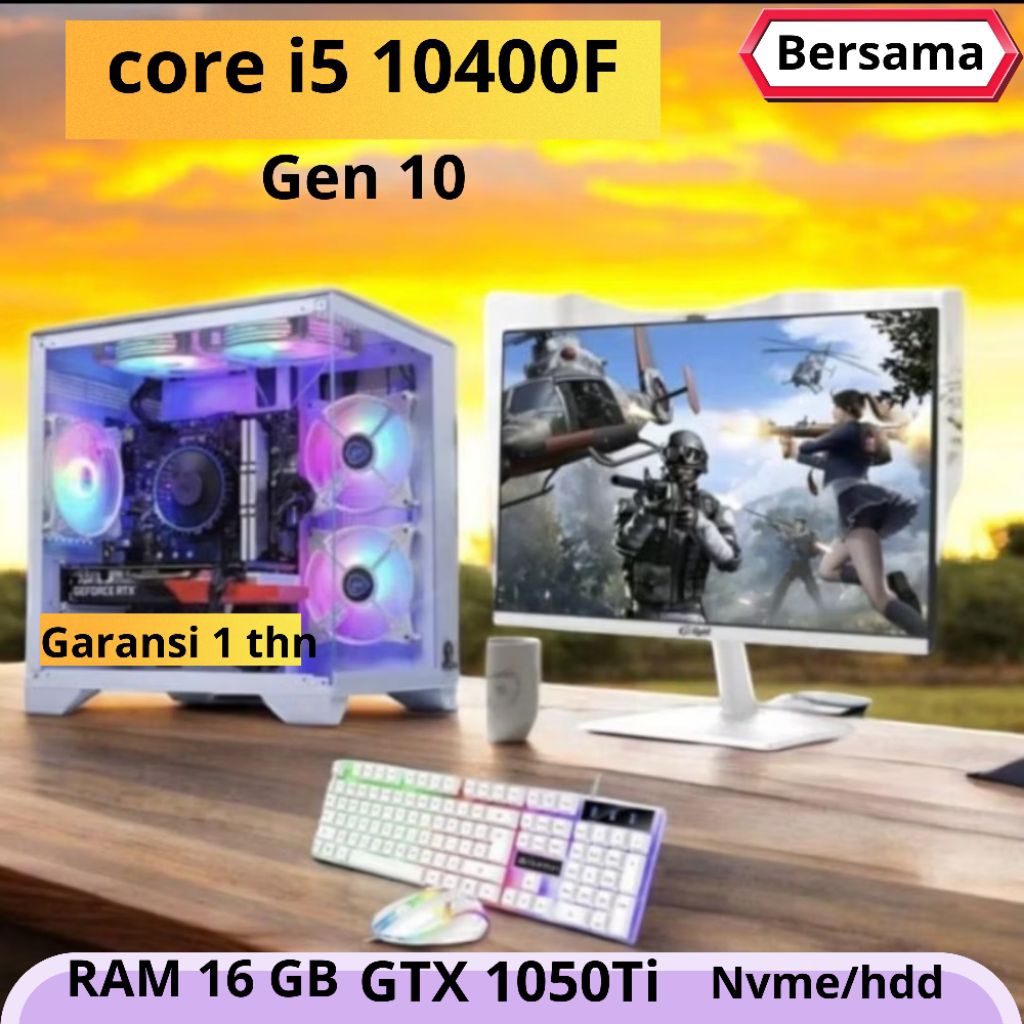 Jual PC Gaming CORE I5 10400F VGA GTX 1050 TI RAM 16GB HDD 1 TERA NVME MONITOR 24 INC FULSET ...