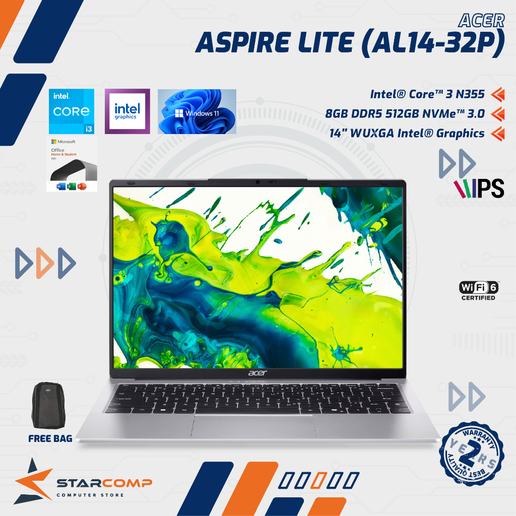 Jual ACER Aspire Lite AL14-32P Core 3 N355 8GB 512GB 14" WUXGA W11+OHS | Shopee Indonesia