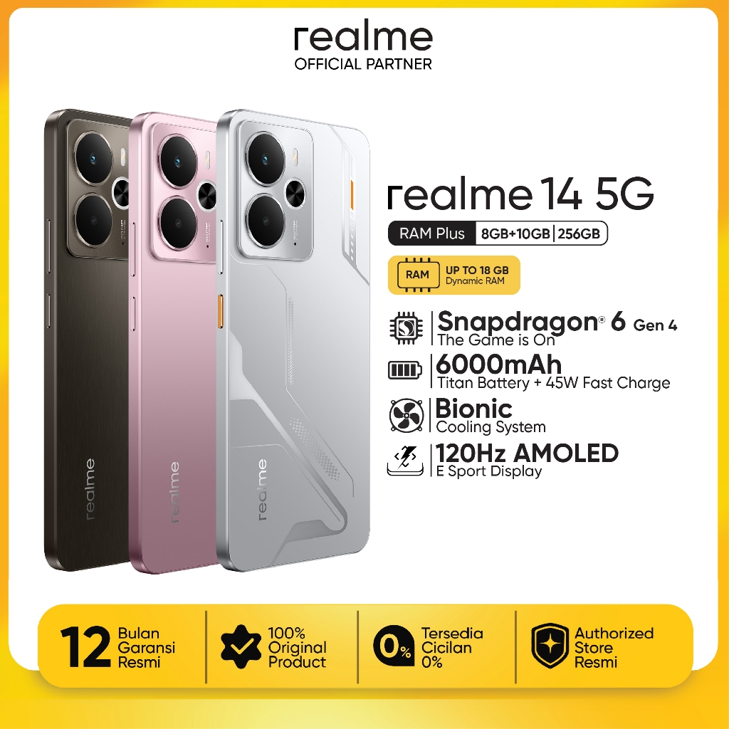 Jual realme 14 5G 8GB+10GB|256GB (Snapdragon® 6 Gen 4 | 6000mAh Titan Battery | 45W Fast Charge ...