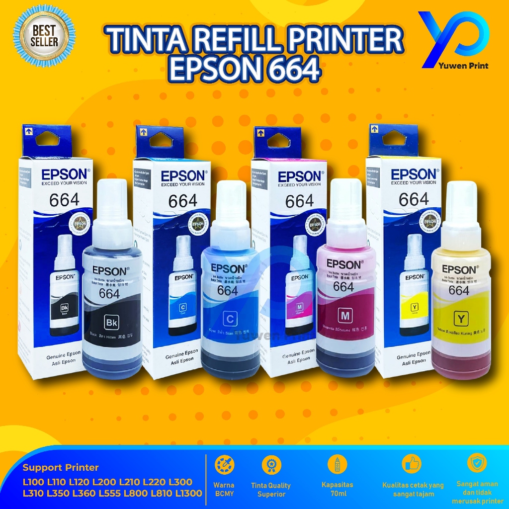 Jual 1 Set 4 Warna Tinta Epson 664 Refill Untuk Printer L100 L110 L120 L121 L130 L200 L210 L220 ...