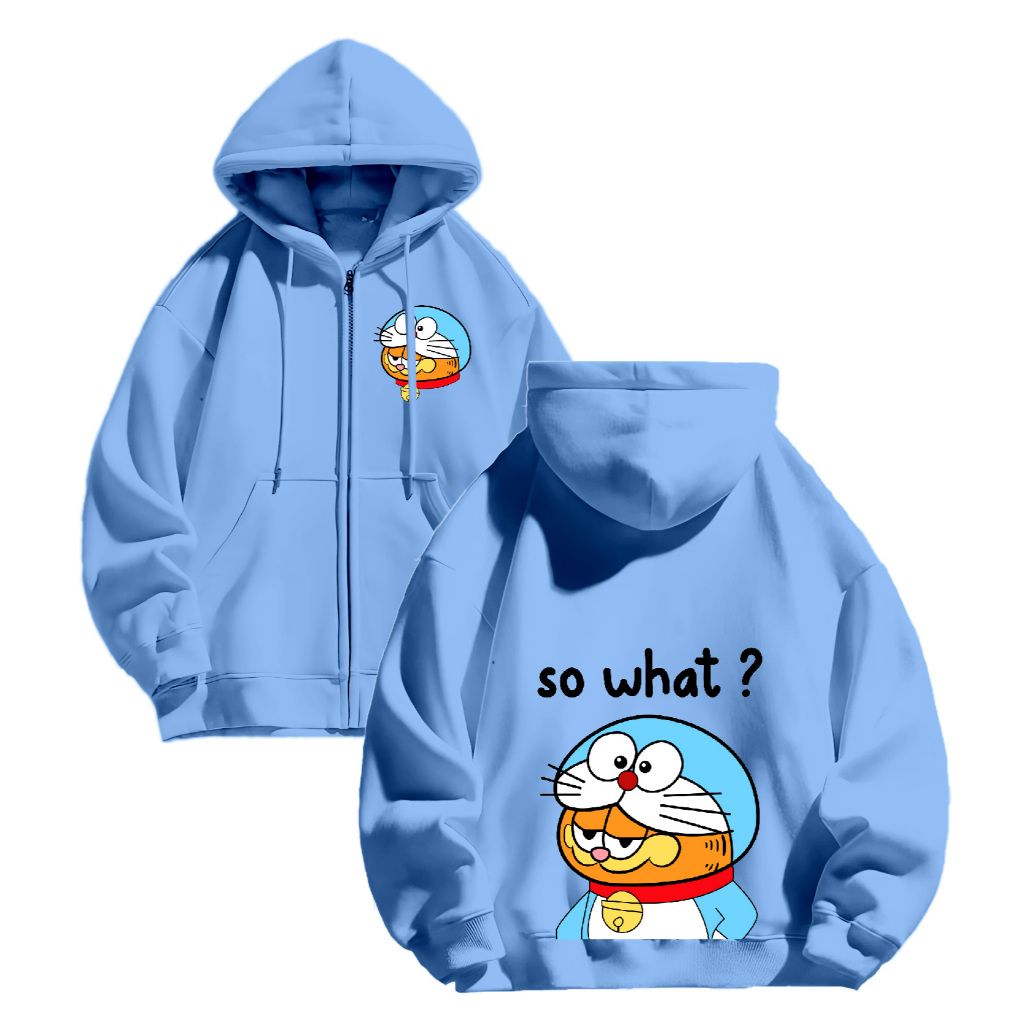 Jual JUNGJI Sweaterpolos Hoodie Zipper SO WHAT GARFIELD AND DORAEMON ...