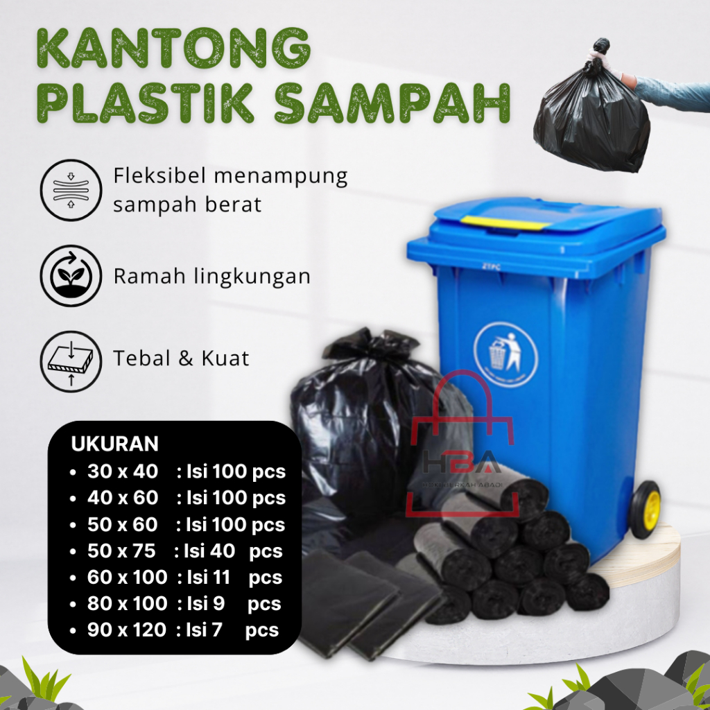 Jual Plastik Sampah Hitam 30X40 40X60 50X60 50X75 60X100 80X100 90X120 Trash Bag Kantong Sampah ...