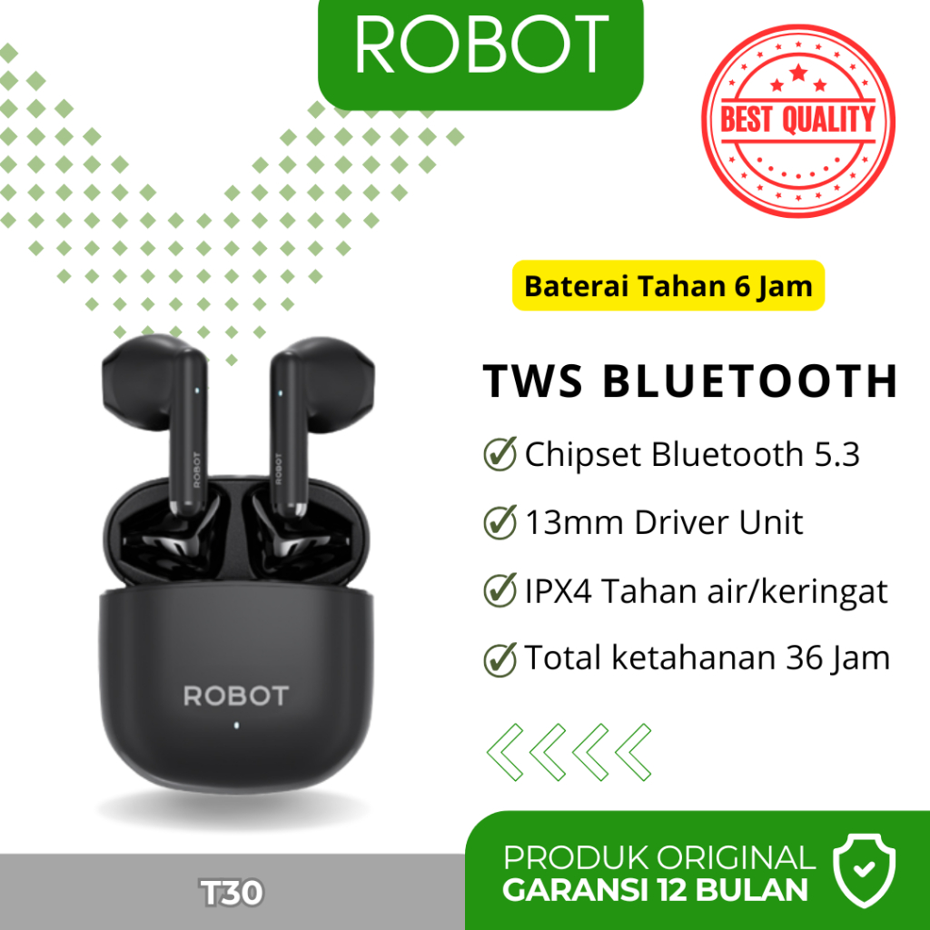 Jual TWS Robot T30 Half Ear Wireless Earbuds - Original Robot | Shopee ...