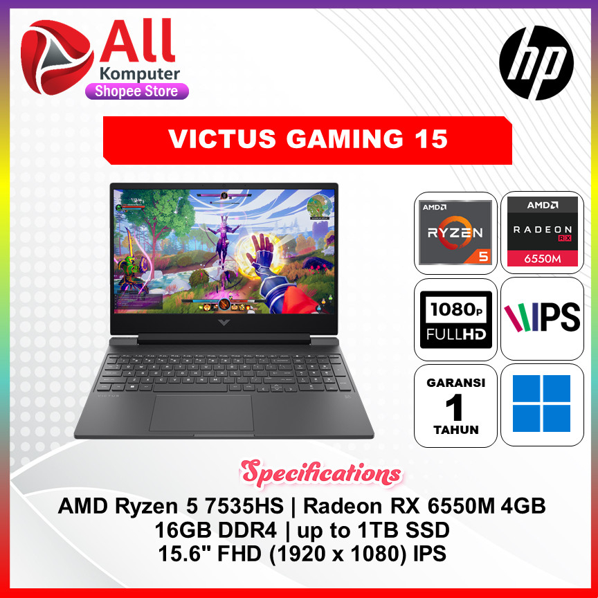 Jual Hp Victus 15 Ryzen 5 7535 RX6550M 4GB/ 16GB 512GB W11 15.6 Inches ...