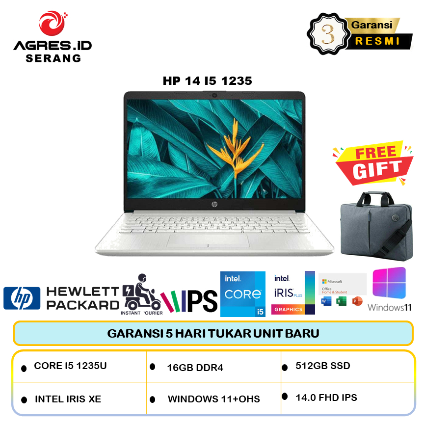 Jual HP 14 Intel Core i5 1235 16GB 512GB W11+OHS 14.0FHD IPS | Shopee ...