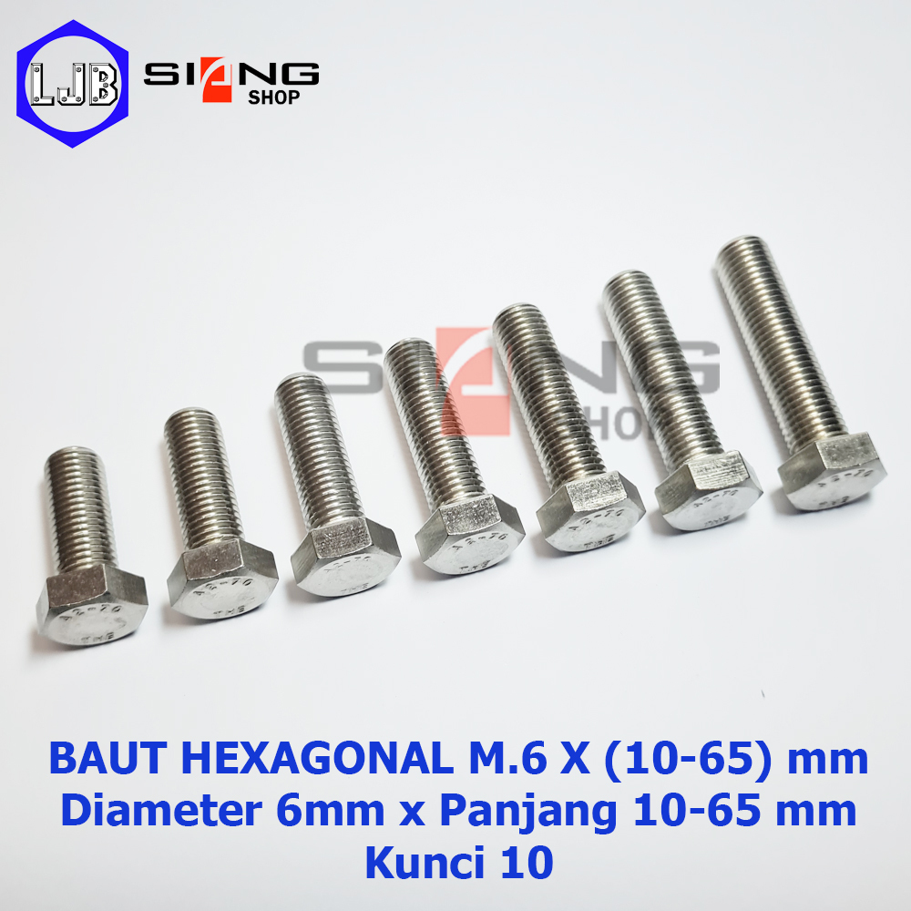 Jual Baut Hex M6 Stainless 304 THE A2-70 Panjang 10 sd 65mm | Shopee ...