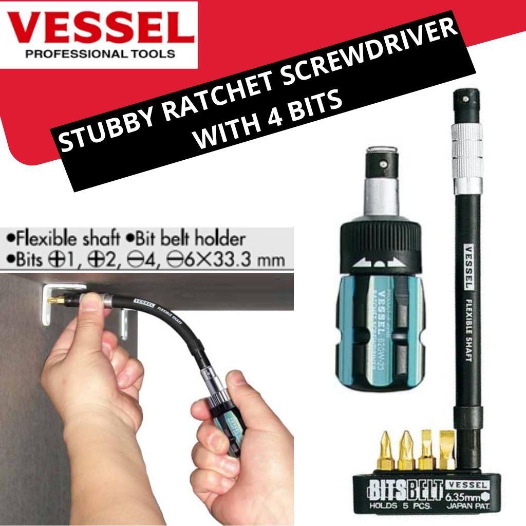 Jual Vessel Set Obeng Ratchet Kecil 820FX-4 Stubby Ratchet Screwdriver ...