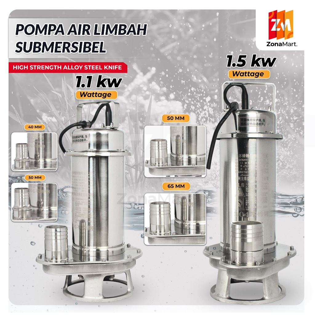 Jual Pompa Air Celup Limbah Stainless steel 1,1 KW 1,5KW air laut ...