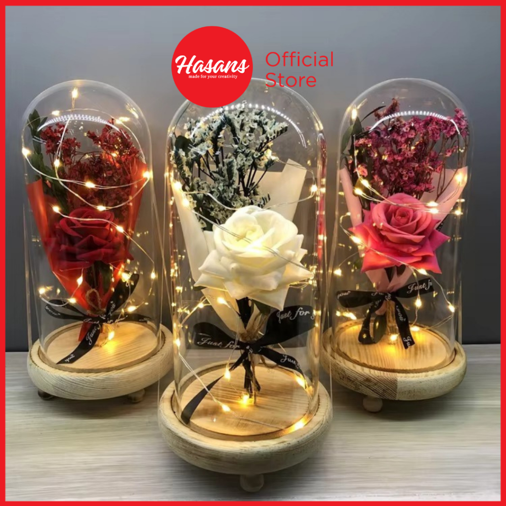 Jual Glass Dome Lampu Led Bunga Mawar / Flower Dome / Kubah Kaca Bunga ...