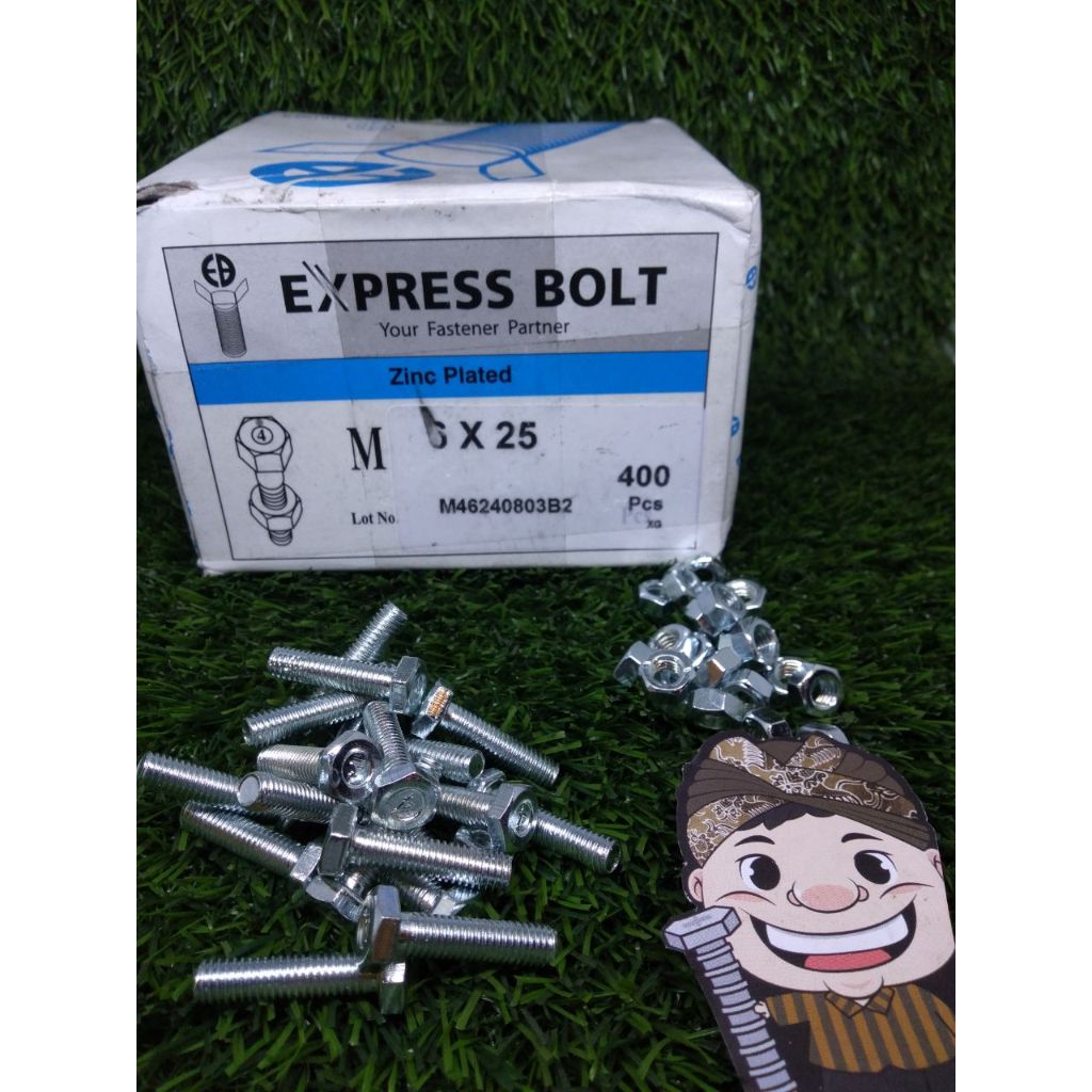 Jual Baut Mur Besi Baut Mur Hexagon Besi M6X25 Putih P1.0 (Kunci 10) | Shopee Indonesia