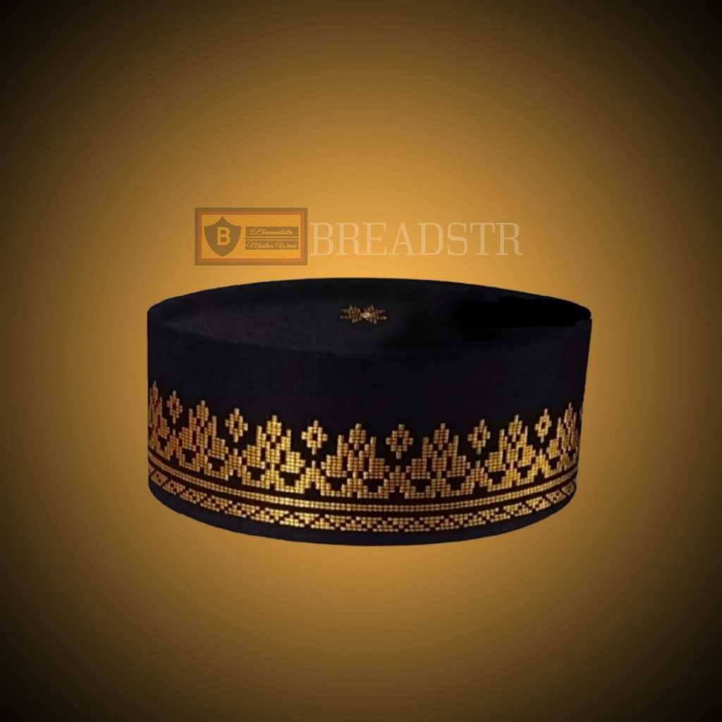 Jual PREMIUM! PECI SONGKOK KOPIAH HITAM MOTIF BATIK SONGKET GOLD KUNING ...