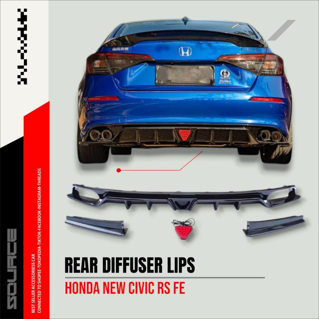 Jual REAR LIPS DIFFUSER BUMPER HONDA NEW CIVIC SEDAN RS FE 2022 - NOW ...