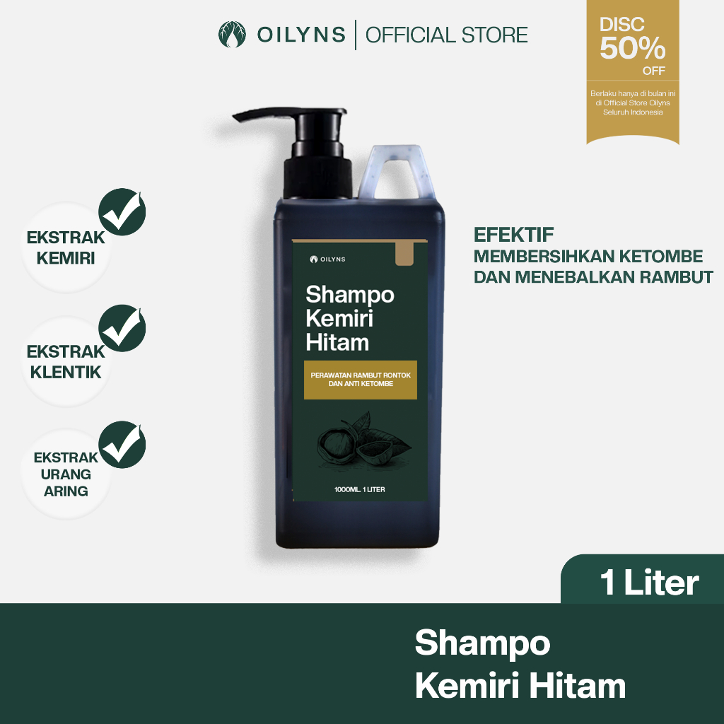 Jual Oilyns - Shampo Kemiri Hitam 1 Liter - Shampoo Rambut Rontok ...
