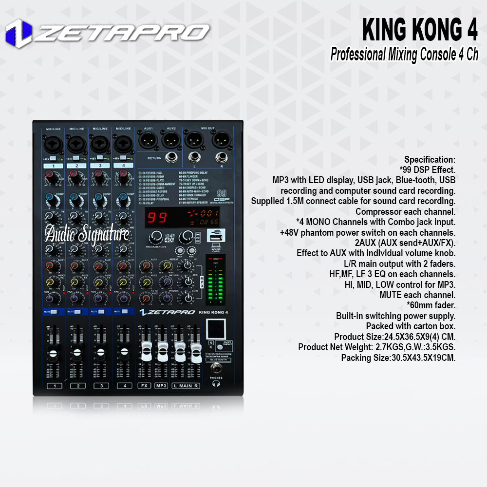 Jual Mixer 4 Channel ZETAPRO KINGKONG4 | KINGKONG 4 MP3 USB Recording Bluetooth Original ...