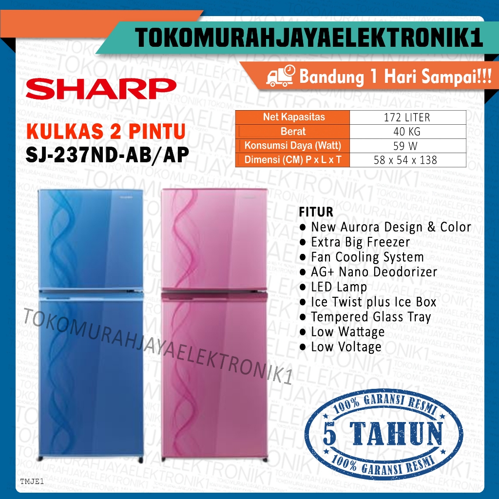 Jual Kulkas Sharp 2 Pintu Refrigerator SJ-237ND-AB/AP Tanpa Bunga Es Garansi Resmi | Shopee ...