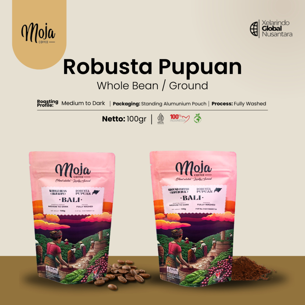 Jual Moja Coffee Robusta Pupuan Bean/Ground 100g - Alumunium Standing ...
