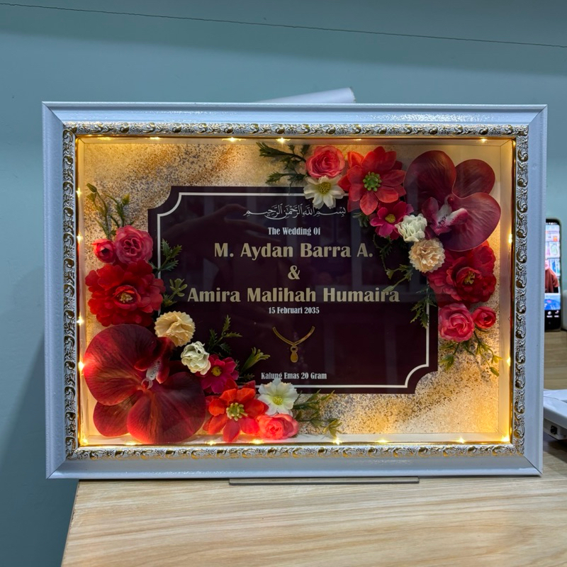 Jual bingkai mahar pernikahan semi resin art gold anggrek mawar elegan ...