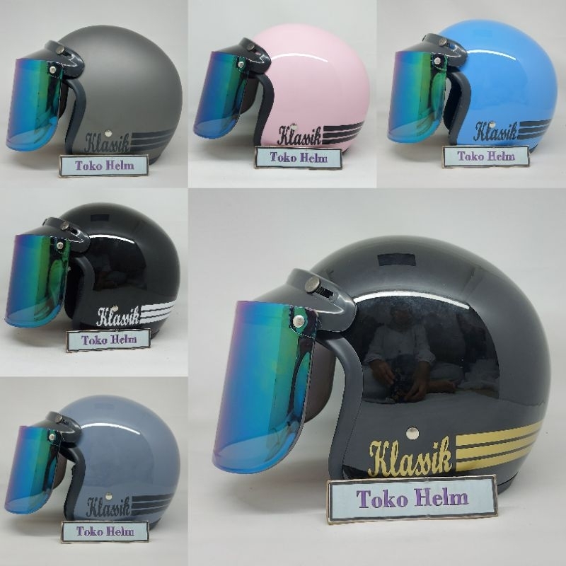 Jual Helm BOGO CLASIC VIRAL plus KACA injak coating SILVER/RAINBOW ...