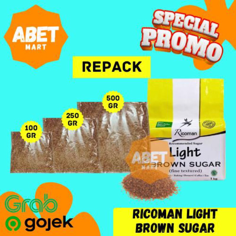 Jual Ricoman Light Brown Sugar REPACK 100Gr 250gr 500gr - 100 250 500 ...