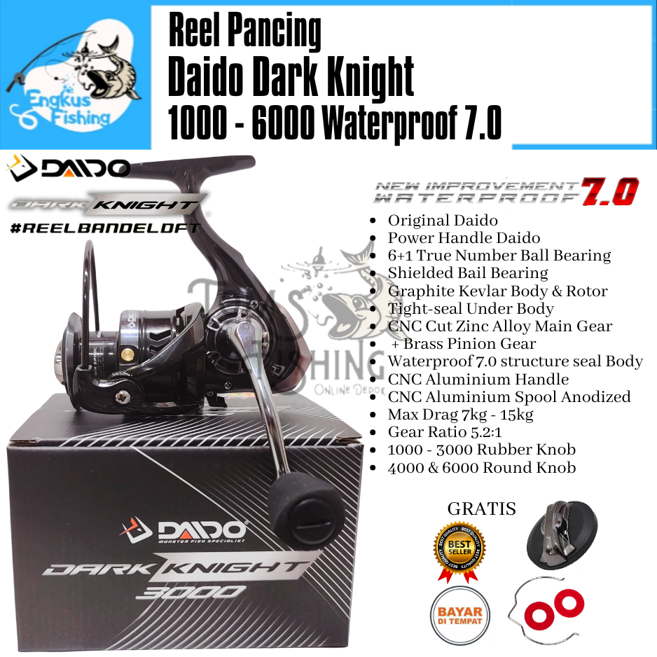 Jual Reel Pancing DAIDO DARK KNIGHT 1000-6000 Waterproof 7.0 (6 ...