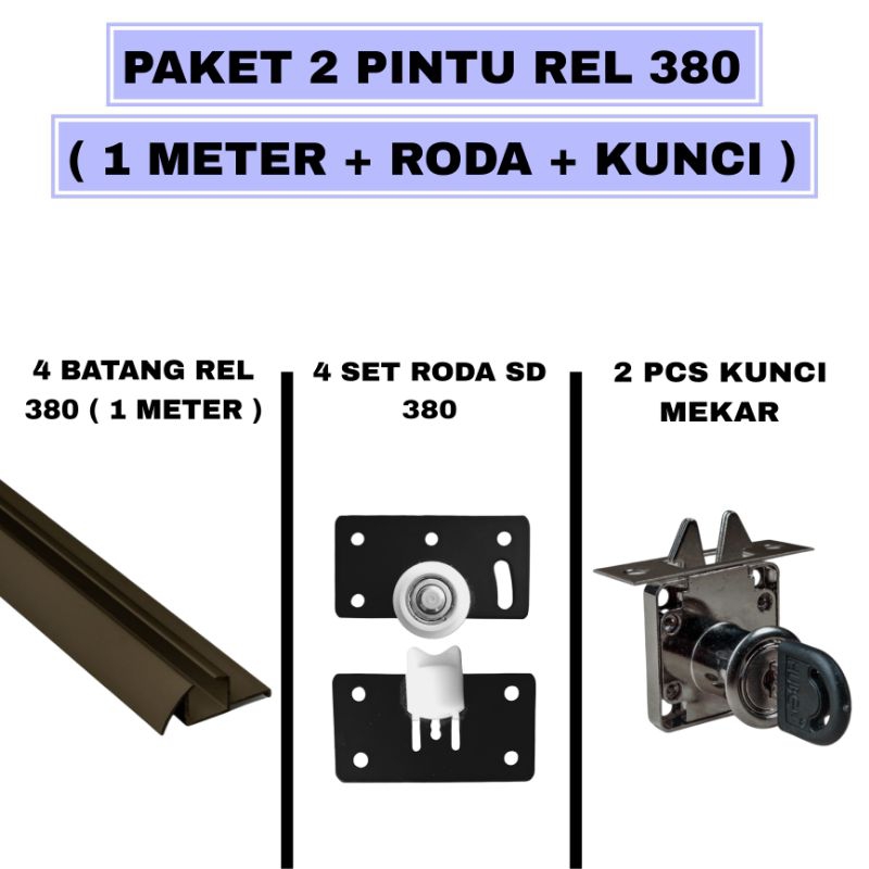 Jual [ 2 Pintu + Kunci ] Paket | 4 Rel Timbul 380 Lenaga 1 M + 4 Set Roda SD-380 + 2 Pcs Kunci ...
