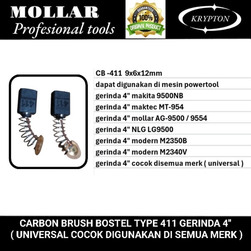 Jual mollar CB-411 carbon brush bostel gerinda 4" ( universal ) jaminan ...