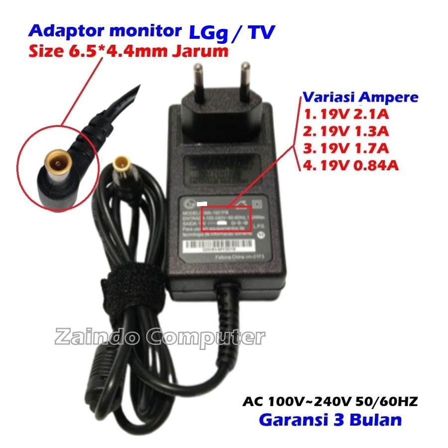 Jual ADAPTOR MONITOR LGg TV 19V 2.1A ADAPTOR MONITOR LGg TV 19V 1.3A ...