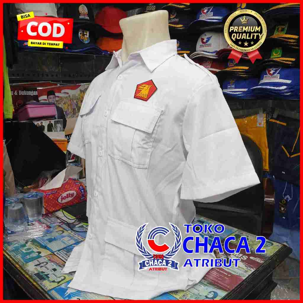 Jual kemeja partai gerindra saku 4 warna putih / seragam partai ...